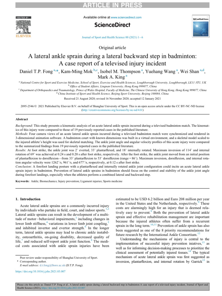 J1 JON DR HY A Lateral Ankle Sprain During A Lateral Backward Step | PDF | Ankle | Anatomical ...