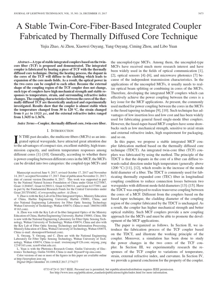 A Stable Twin-Core-Fiber-Based Integrated Coupler Fabricated by ...