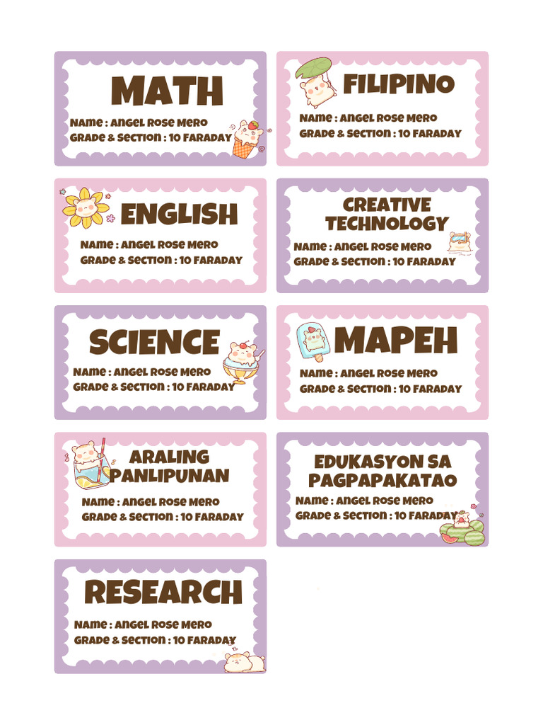 Cream Colorful Cute Name Label A4 Document | PDF