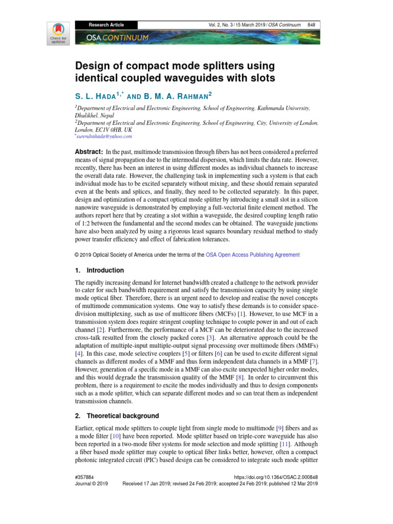 Compact Optical Mode Splitter Design | PDF | Optical Fiber | Waveguide