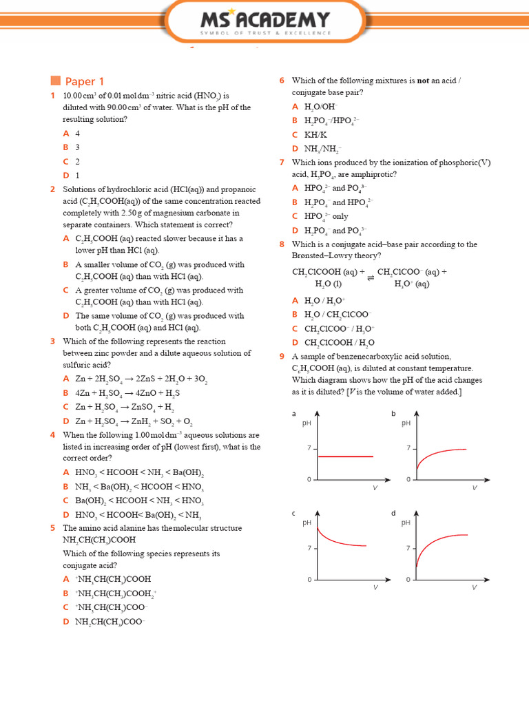 IBDP 12 SL Chem Proton Tranfer Reaction Test | PDF | Acid | Acid ...