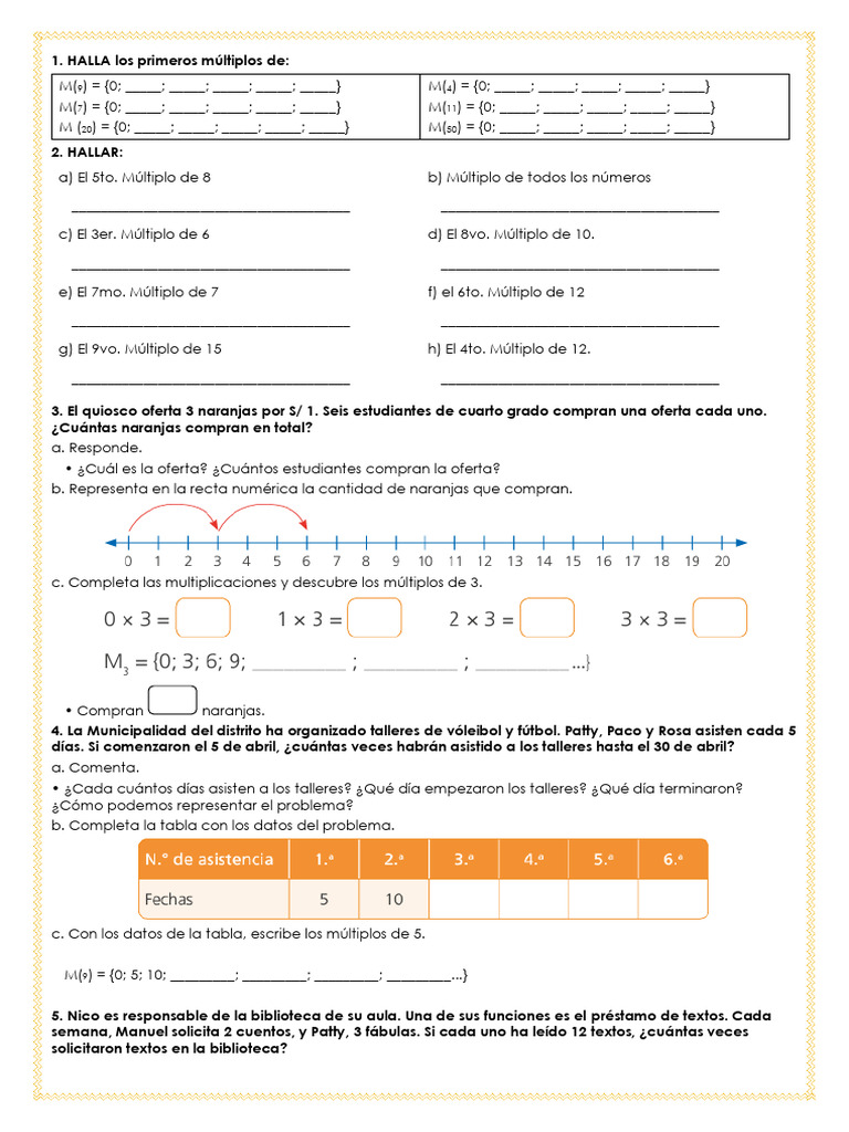 Ejercicios de Múltiplos para Primaria | PDF