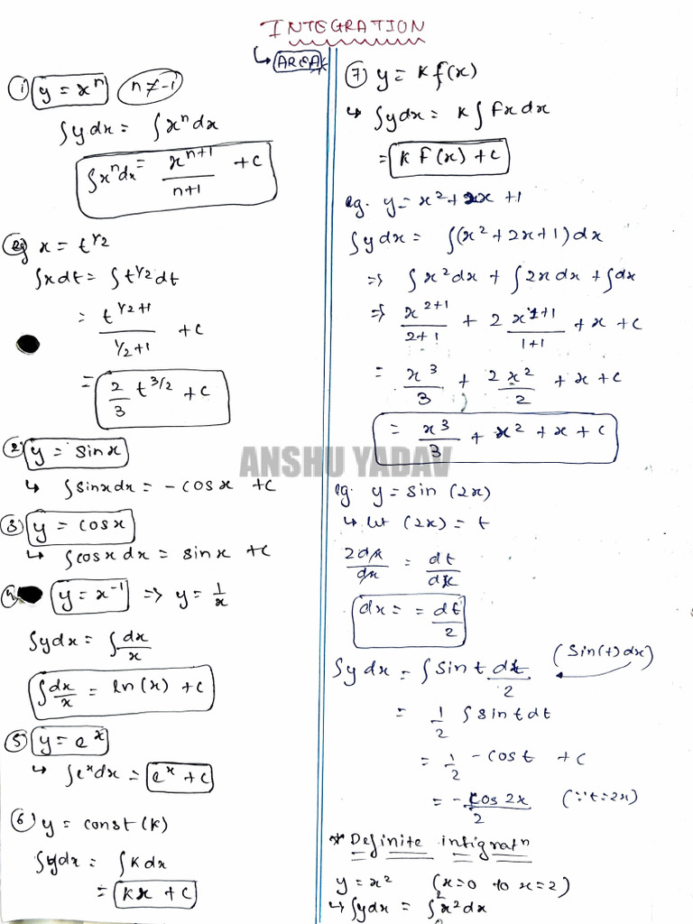 Integration And Differentiation Notes Pdf