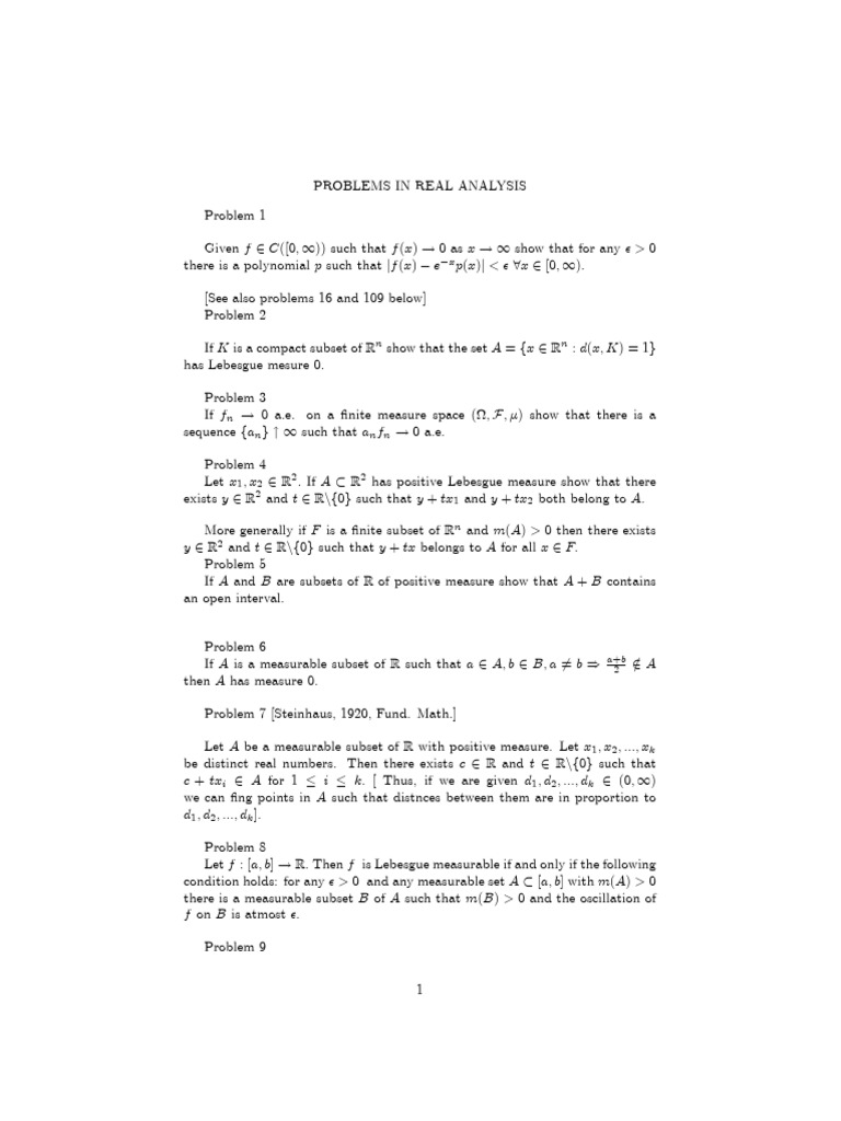 Problems in Real Analysis | PDF | Continuous Function | Sequence