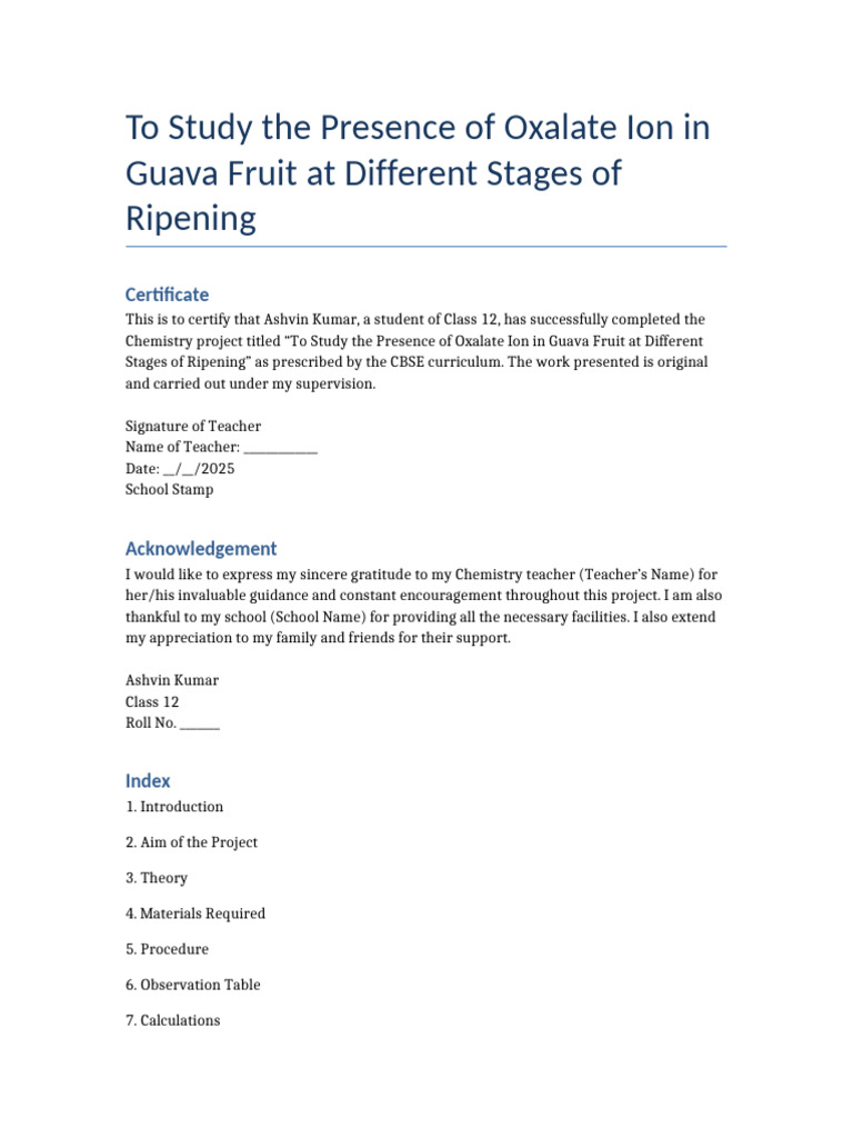 Oxalate Ion in Guava Project | PDF | Titration | Chemistry