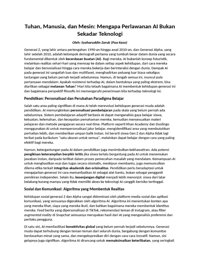 Tuhan, Manusia, Dan Mesin, Mengapa Perlawanan AI Bukan Sekadar ...