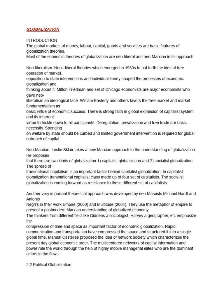 Globalization Short Note | PDF | Globalization | Anthropology