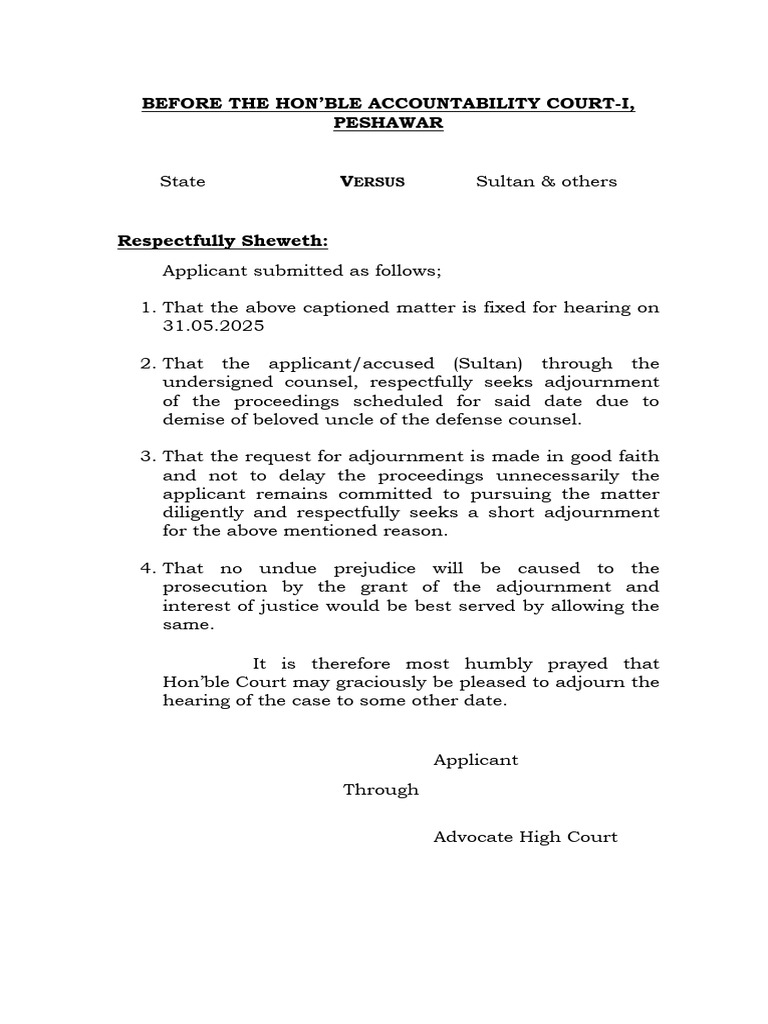 Adjournment Request in Peshawar Court | PDF