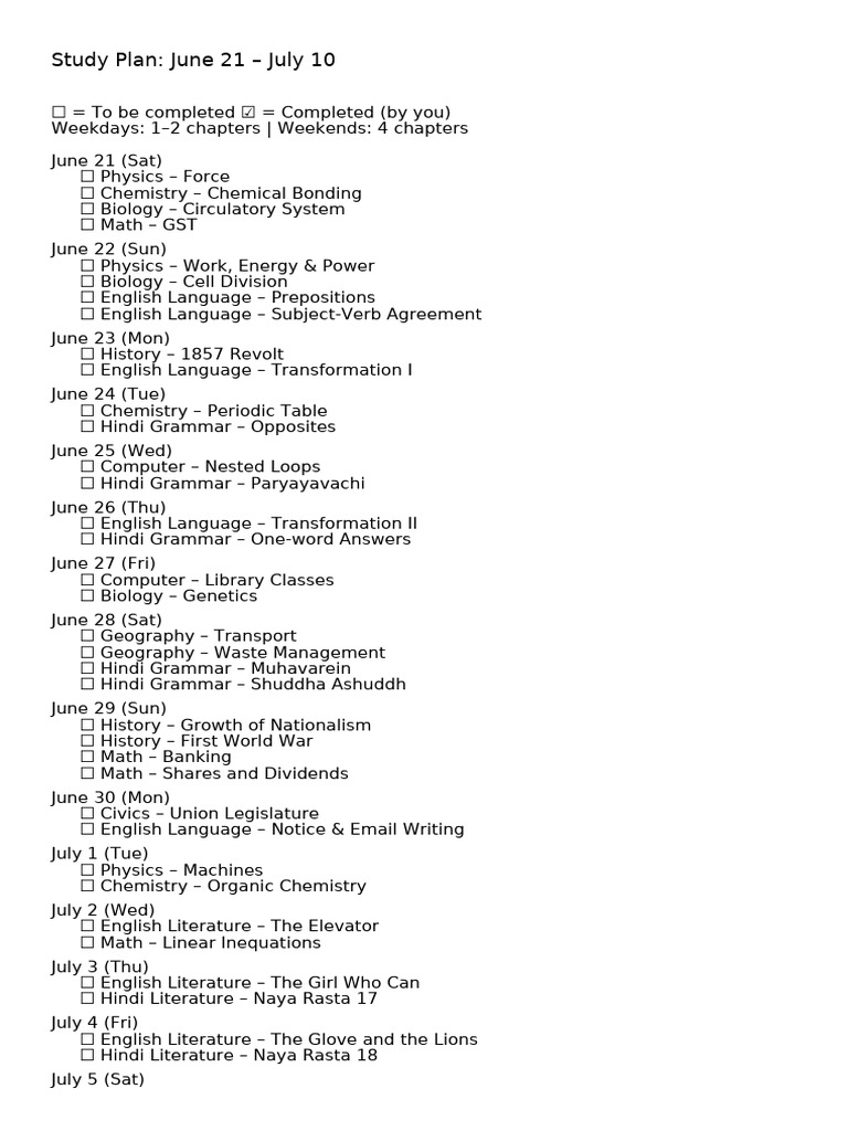 Study Plan List | PDF