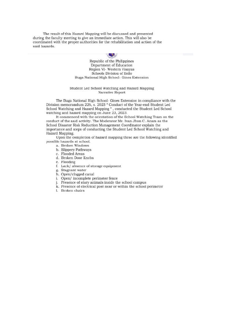 School Narrative On Hazard Mapping | PDF