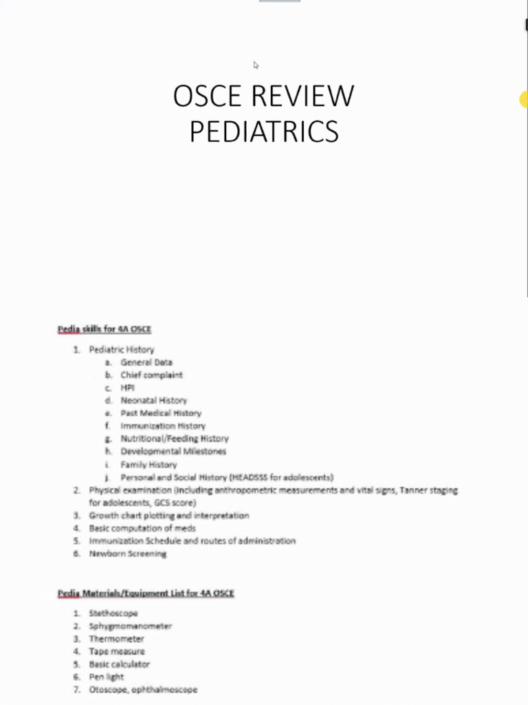 Pediatric OSCE Skills Overview | PDF | Breast | Pulse
