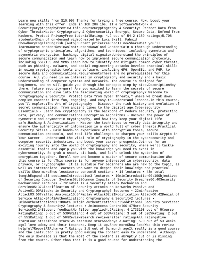 Free Cryptography Tutorial - Cryptography & Security_ Protect Data From Cyber Threats | PDF ...