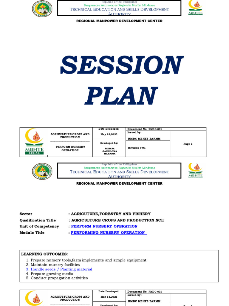 2021 - Sample Session Plan-2 | PDF | Plant Nursery | Learning
