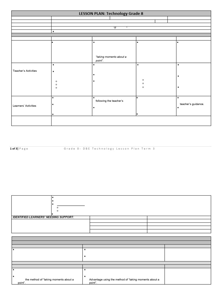 Lesson Plan - Grade 8 TERM 3 WEEK 2 | PDF | Lever | Kinematics
