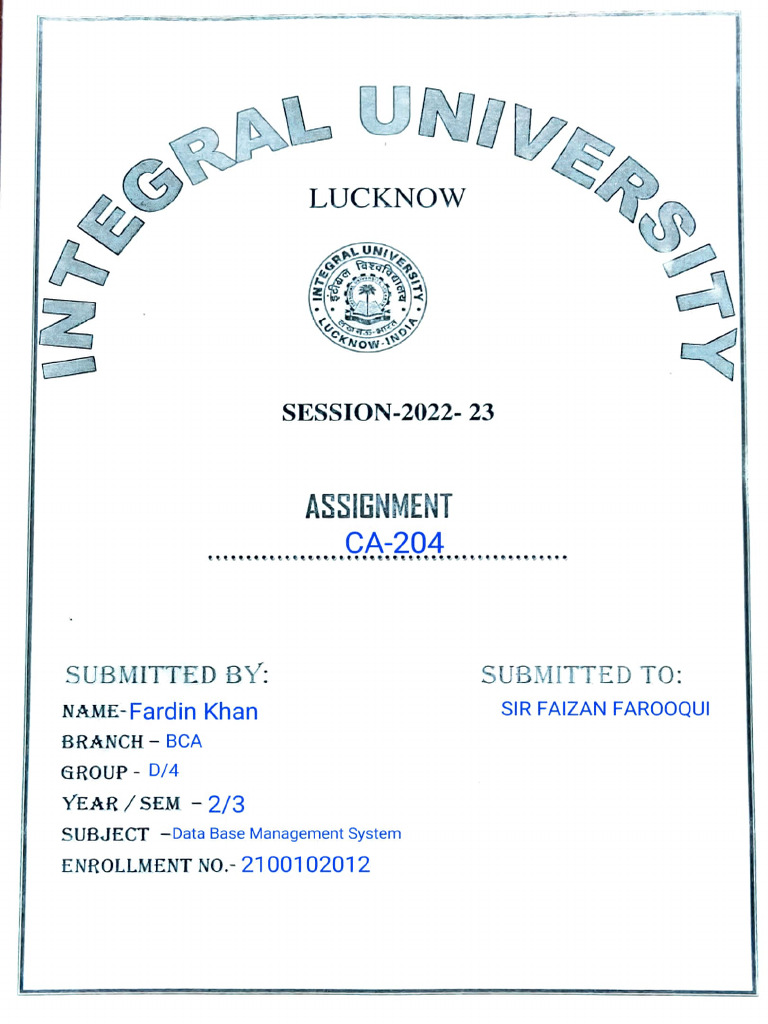 Dbms Assignment 2 by Fardin Khan | PDF