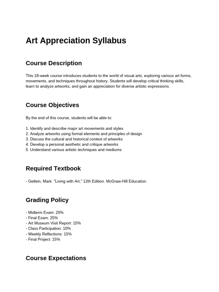 Syllabus For Art Appreciation | PDF | Paintings | Abstract Art