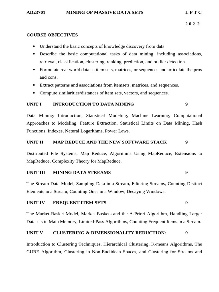 Ad23701 Mining of Massive Data Sets | PDF | Cluster Analysis | Map Reduce