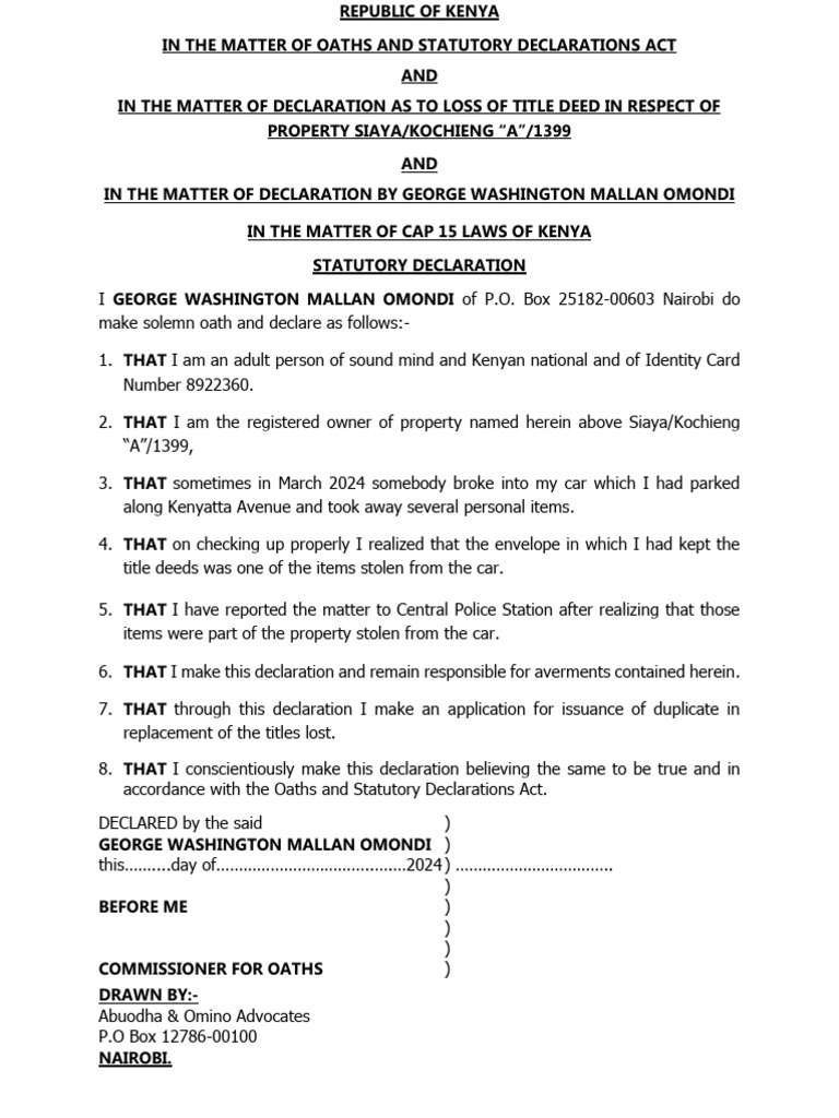 George Washington Omondi Loss of Title Deed 2 | PDF