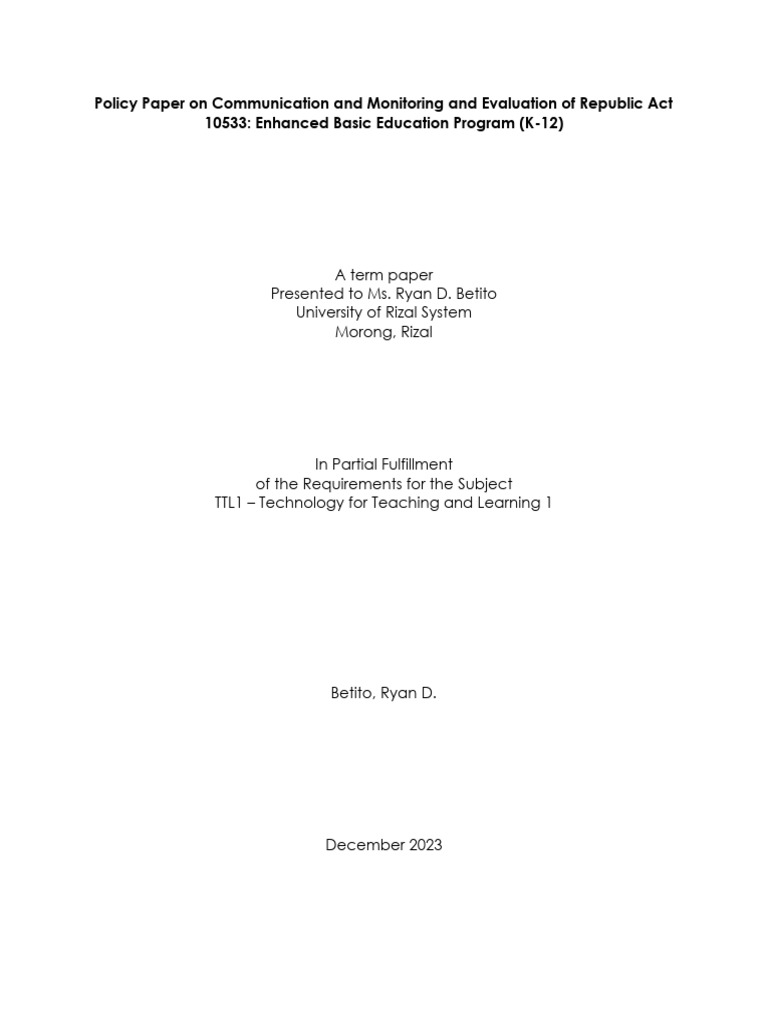 Policy Paper On Communication and Monitoring and Evaluation of Republic ...