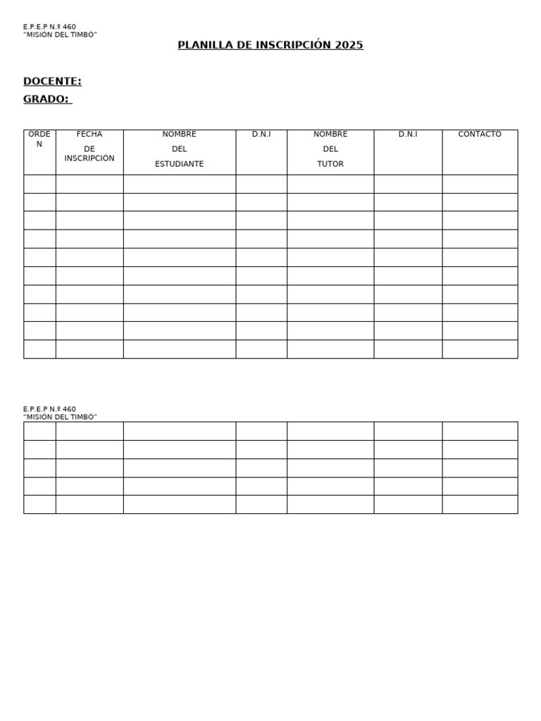 Planilla de Inscripción 2025 | PDF
