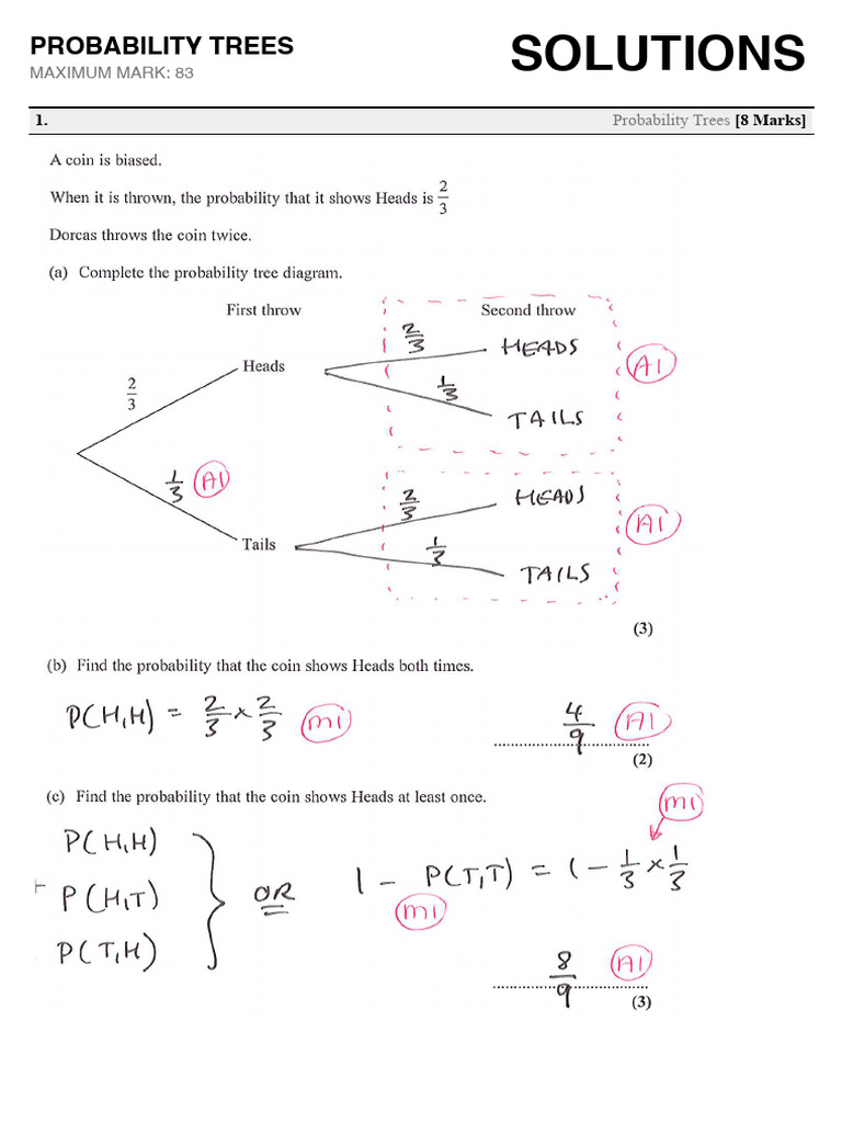 Probability Trees Solutions | PDF