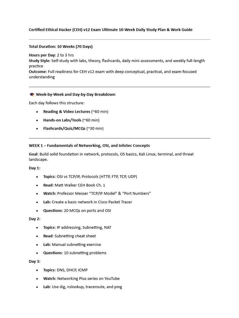 Certified Ethical Hacker Plan | PDF | Internet Protocol Suite | Denial ...