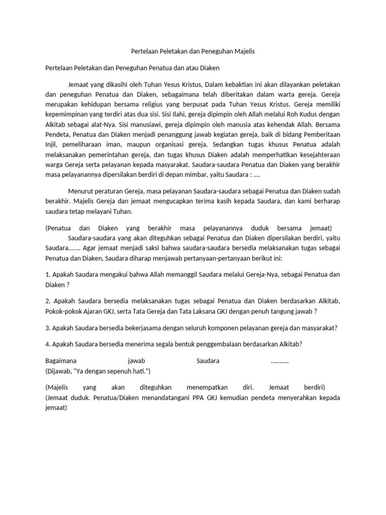Peletakan dan Peneguhan Penatua Diaken | PDF