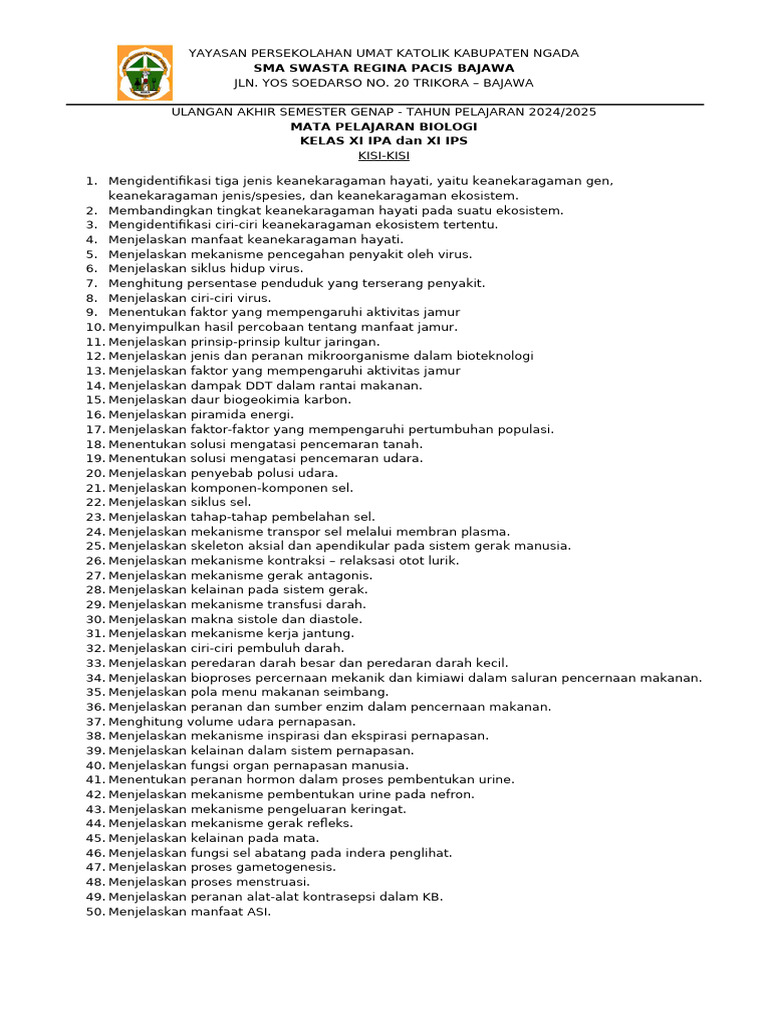 Kisi-Kisi Uas Genap Xi Ipa Ips 2024-2025 | PDF