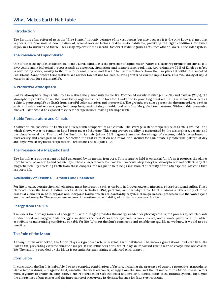 Factors Making Earth Habitable | PDF | Earth | Atmosphere