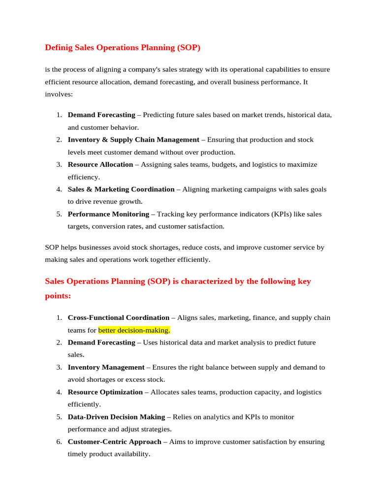 Sales Operations Planning && | PDF | Forecasting | Performance Indicator
