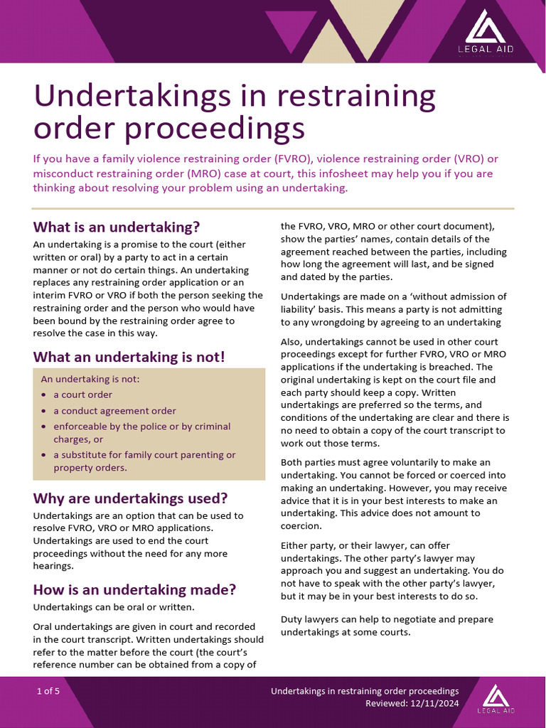 Undertakings in Restraining Order Proceedings | PDF | Restraining Order ...