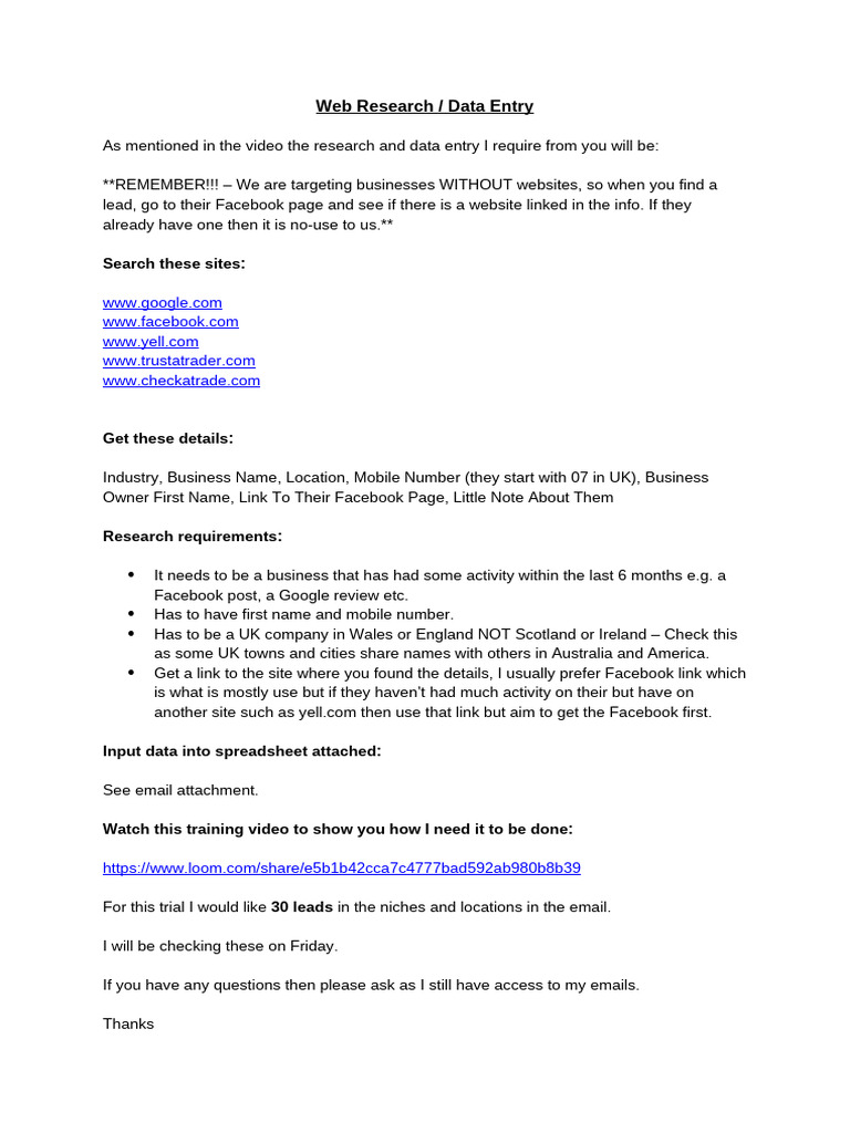 Web Research: Data Entry | PDF