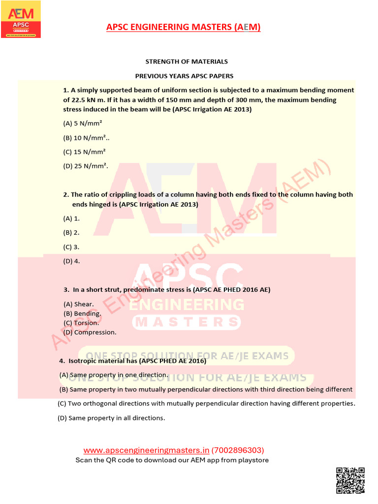 APSC SOM Previous Year Analysis PDF | PDF | Bending | Stress (Mechanics)