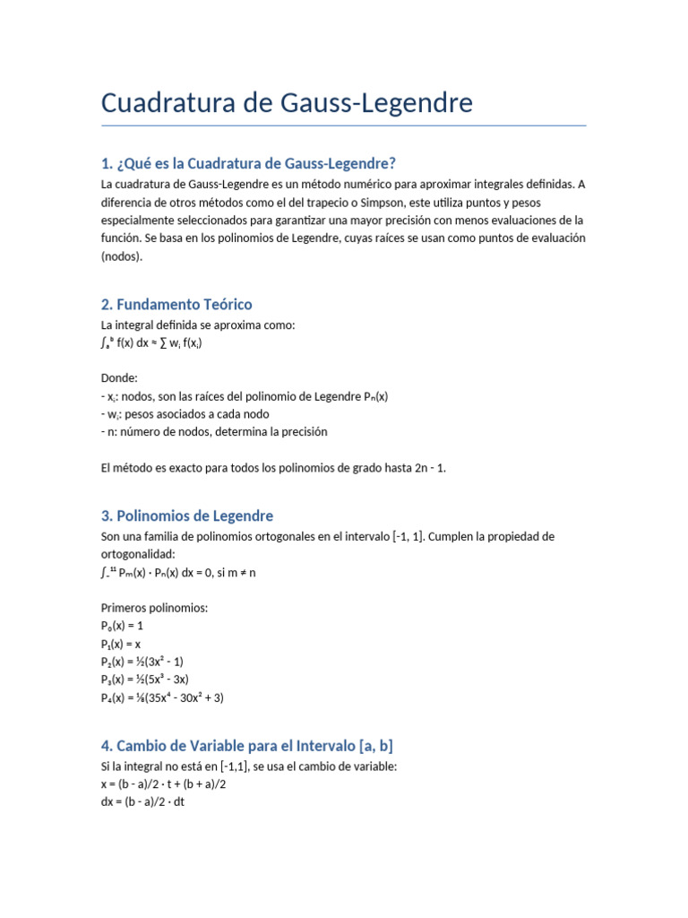 Cuadratura Gauss Legendre Guia | PDF