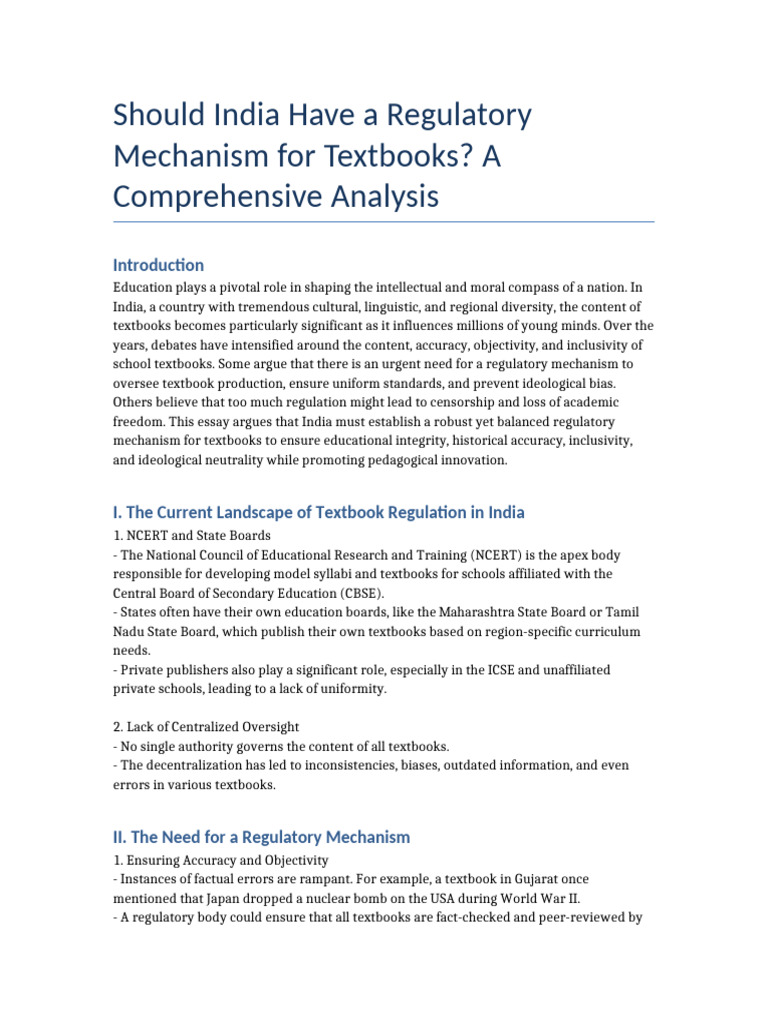 Regulating Textbooks in India: A Necessity | PDF