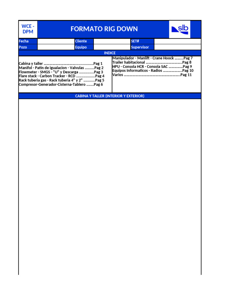 Formato Rig Down: Equipos y Observaciones | PDF