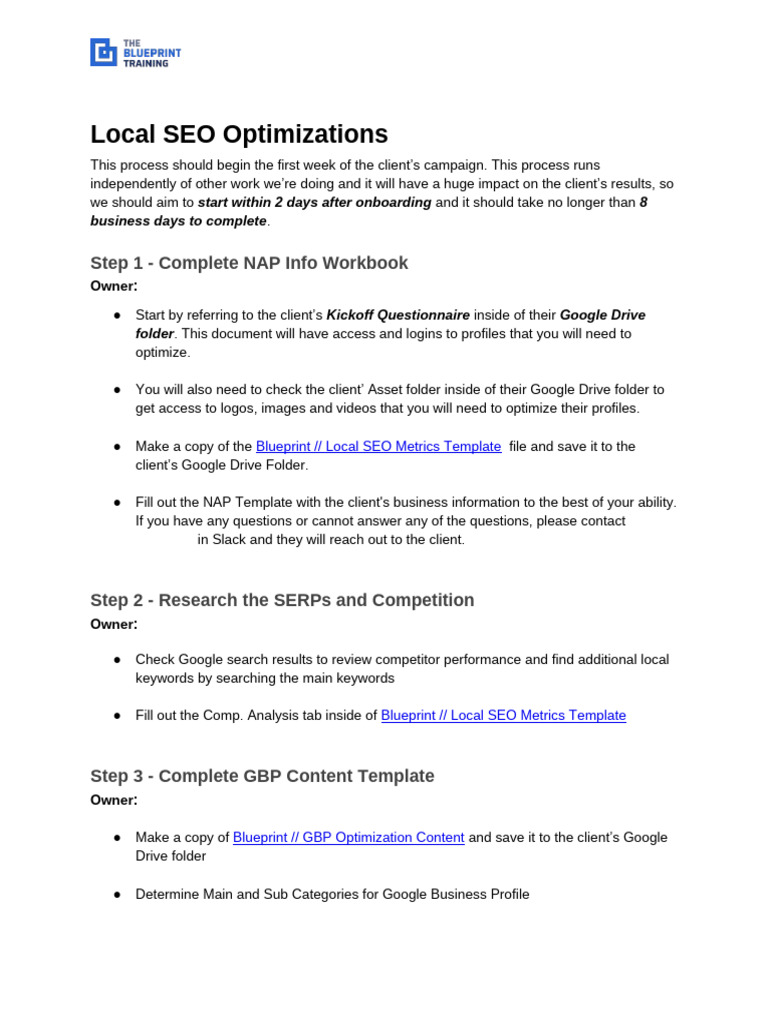 Blueprint - SOP - Local SEO Process | PDF | Search Engine Optimization | World Wide Web