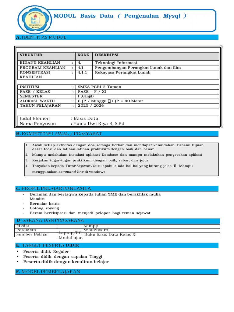 Modul Ajar KK1 Basis Data | PDF