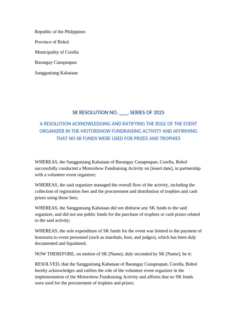 SK Resolution on Motorshow Fundraiser | PDF