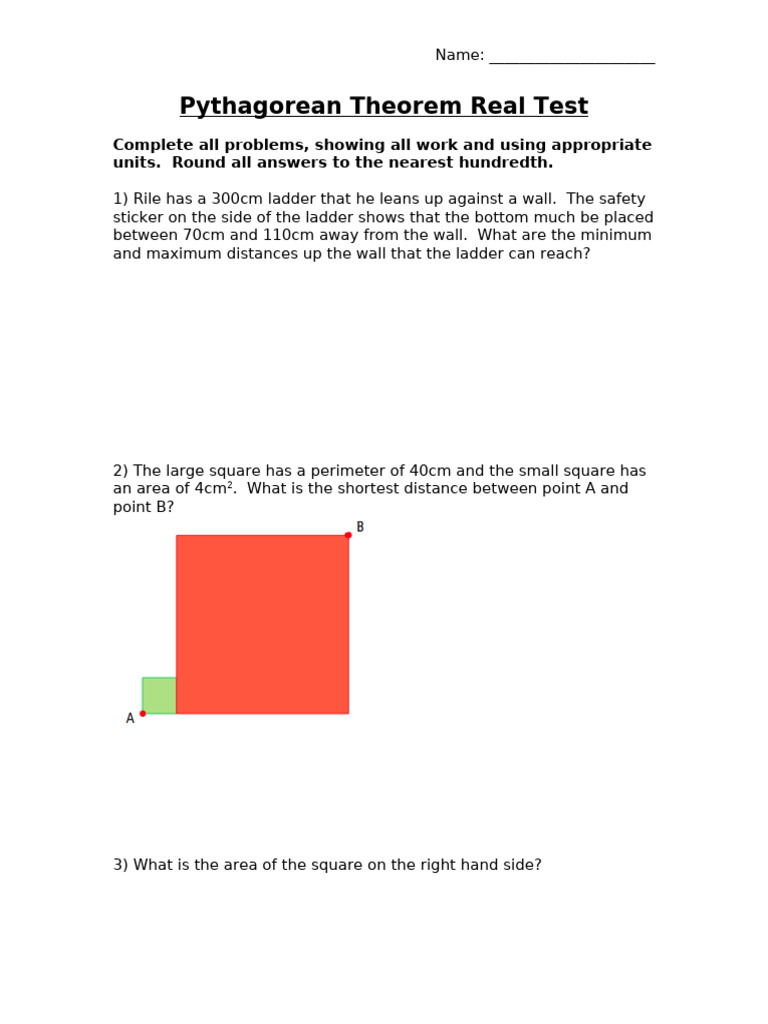 GR 8 Pythagorean Real Test | PDF