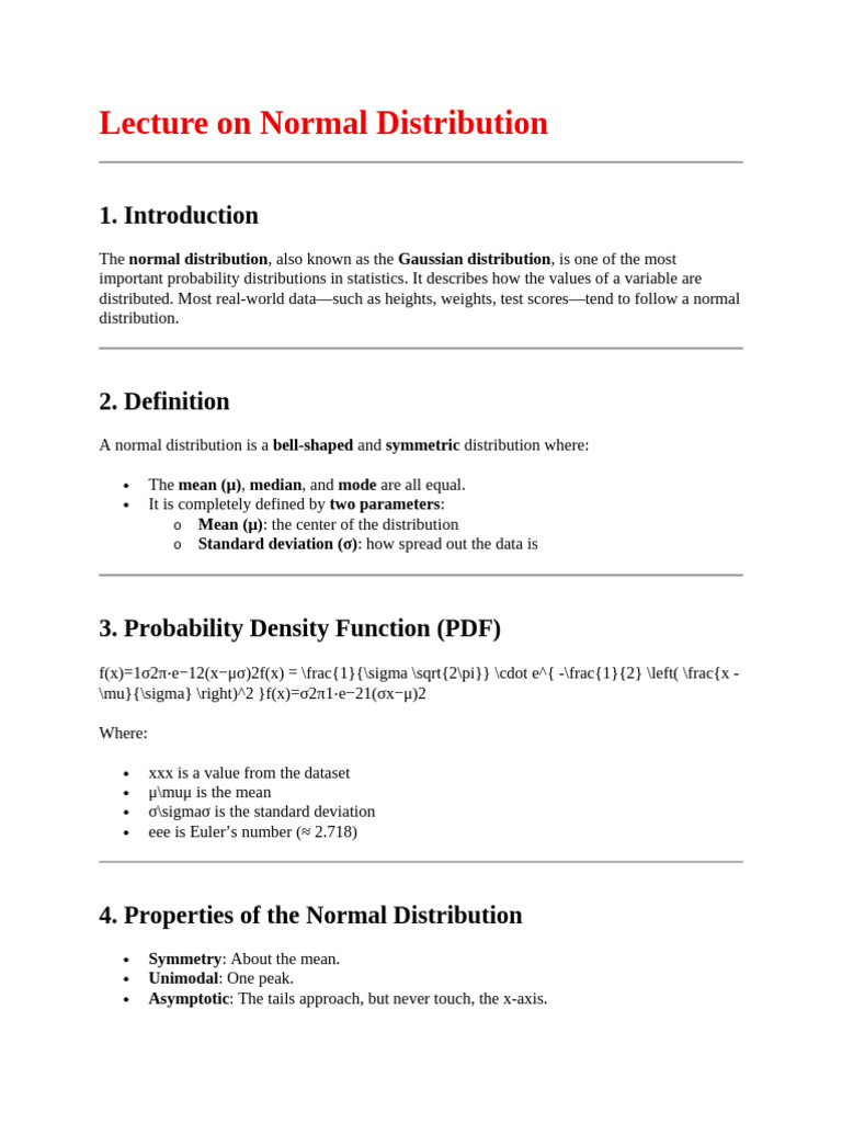 Lecture On Normal Distribution - Docx STAT JUNE 17 | PDF | Normal Distribution | Standard Deviation