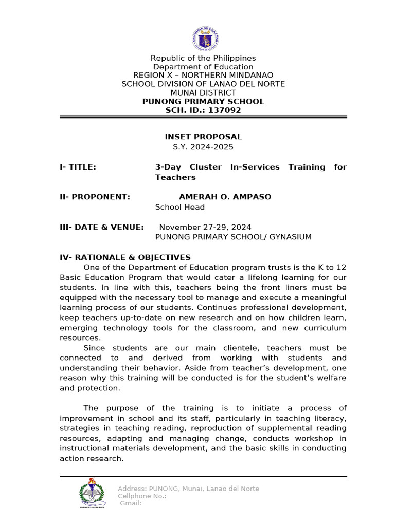 Punong Inset Proposal 2024 | PDF | Teachers | Human Communication