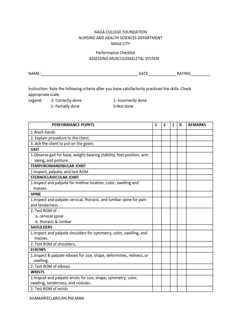 Checklist For Musculoskeletal Assessment | PDF | Vertebral Column ...
