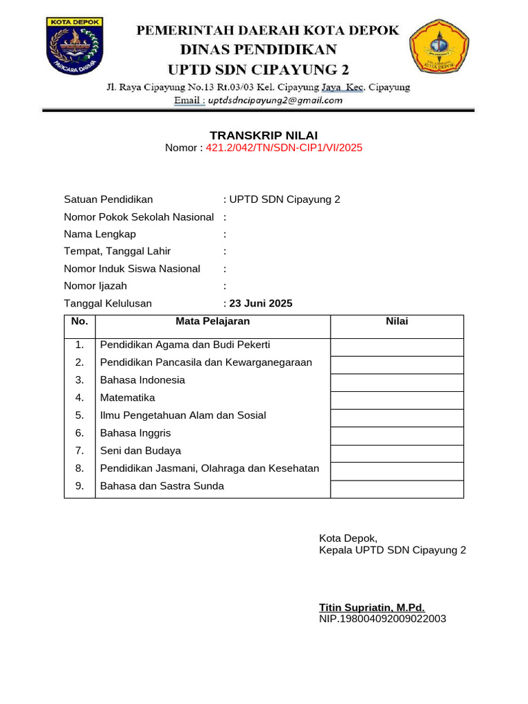 Format Transkrip Nilai Ijazah | PDF