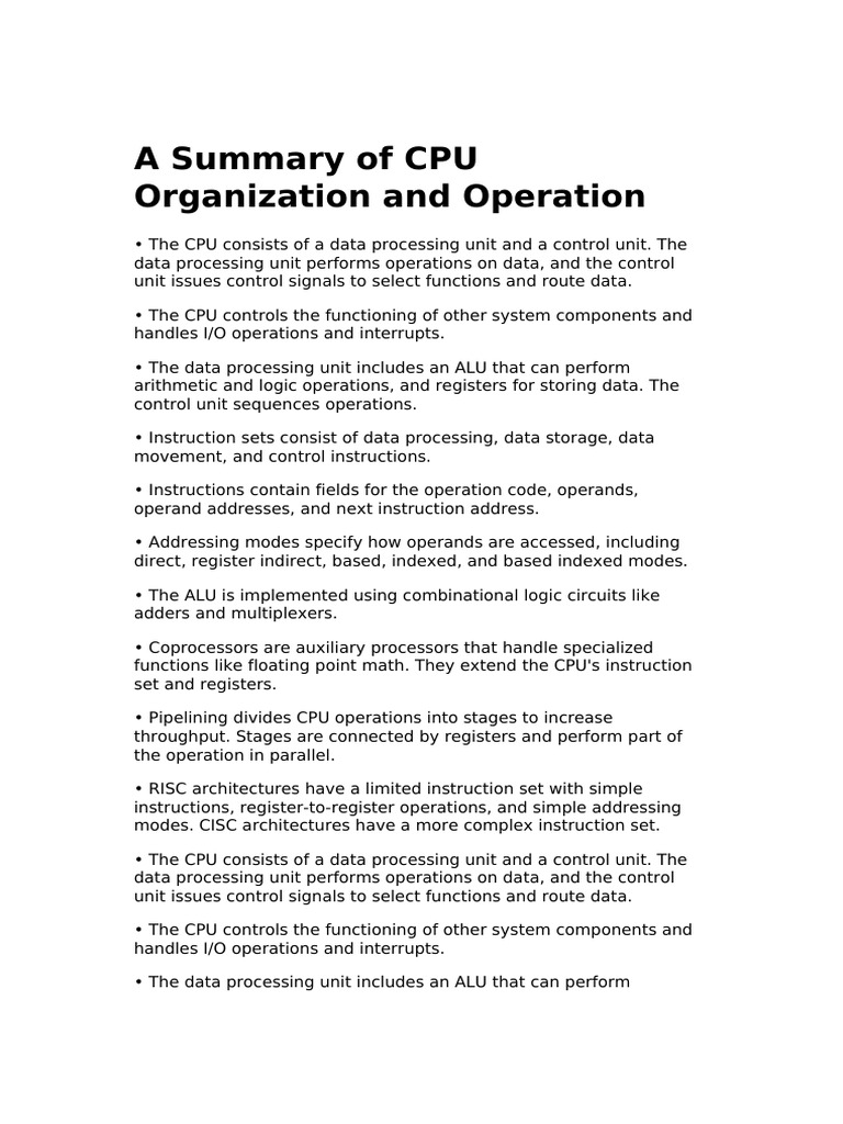 A Summary of CPU Organization and Operation-1 | PDF | Central ...