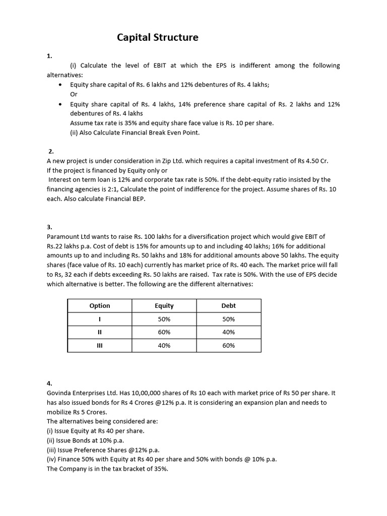 Capital Structure Questions | PDF | Capital Structure | Bonds (Finance)