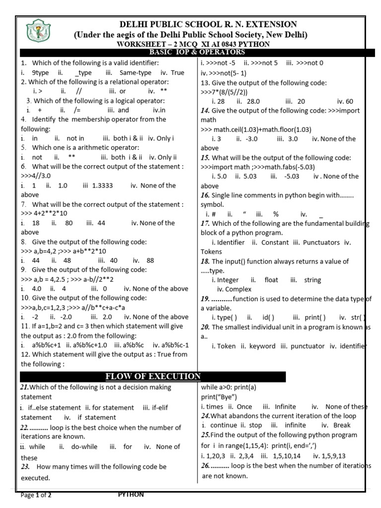 AI 11 U-3 Python Worksheet 2 | PDF | Control Flow | String (Computer ...