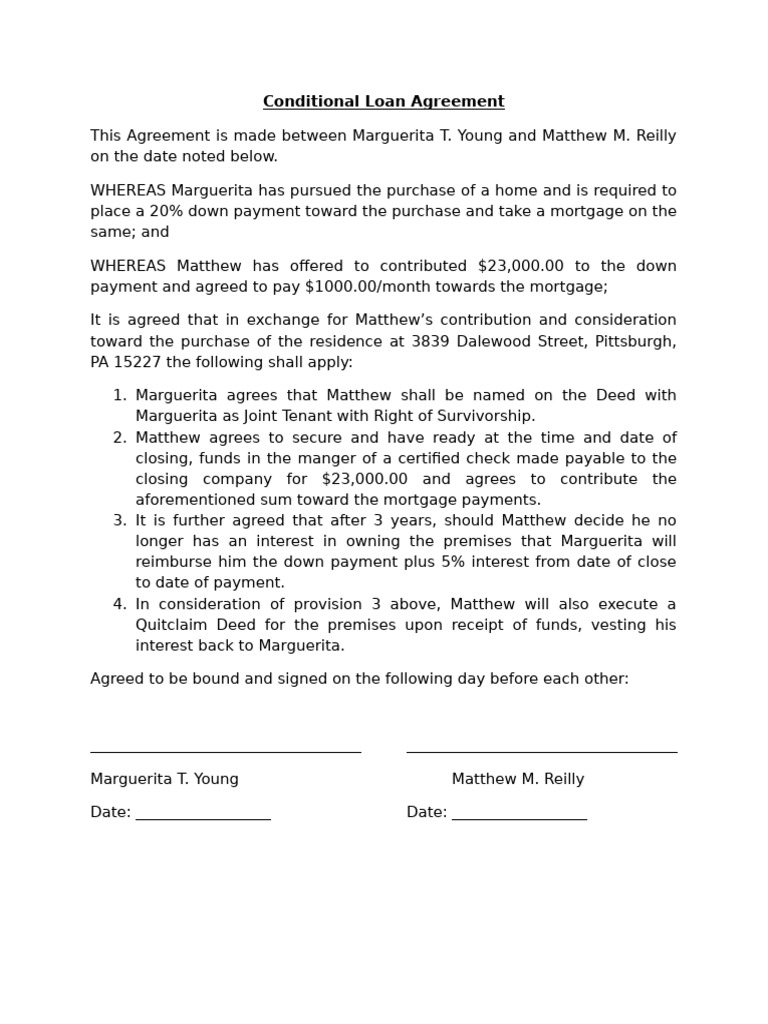 Conditional Loan Agreement | PDF