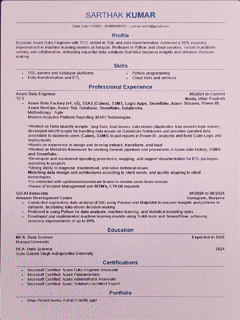 Sarthak Kumar Resume | PDF