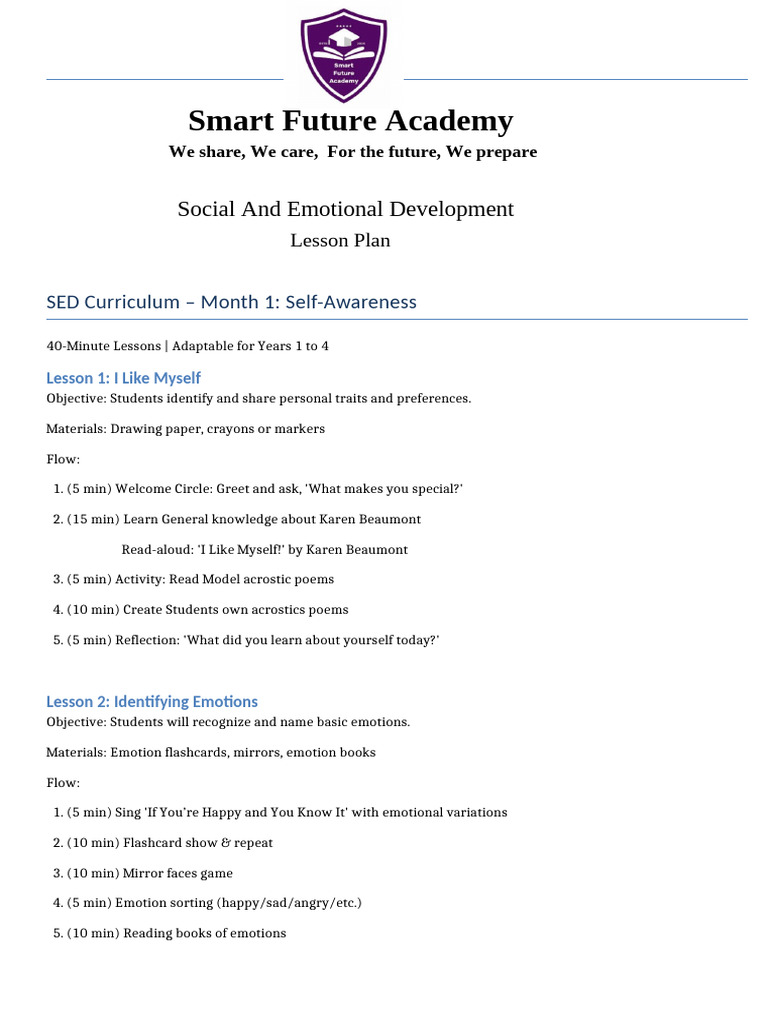 Self-Awareness Curriculum for Kids | PDF